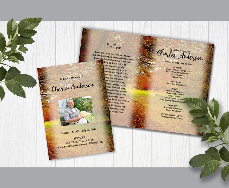 Autumn Landscape Funeral Program Template Obituary/Order of | Etsy