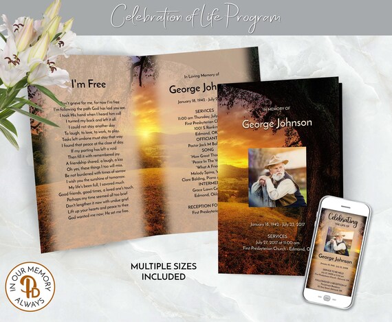 Meadow Sunset Funeral Program Template Obituary/order of - Etsy