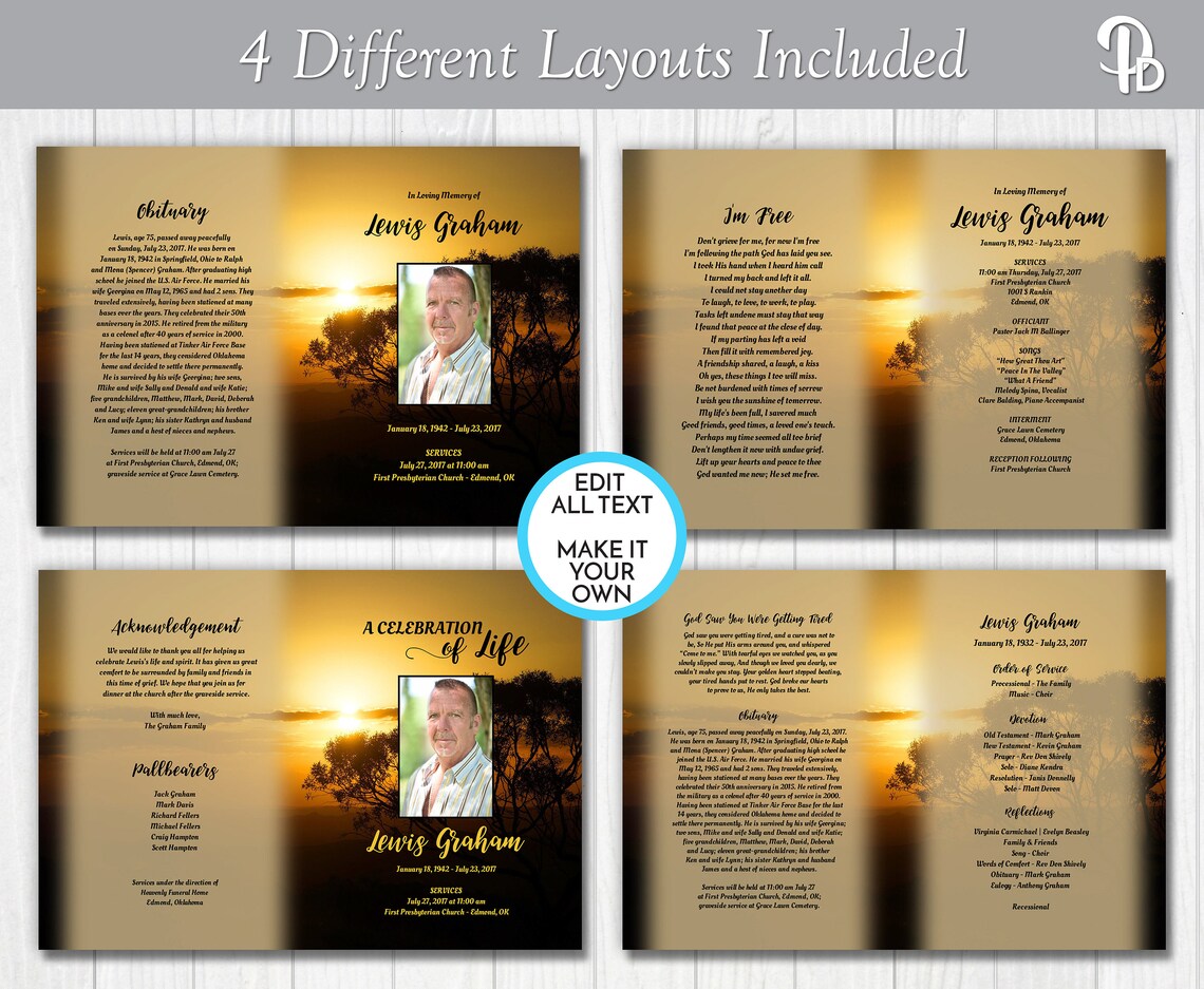 Outback Sunset Funeral Program Template Obituary/order of - Etsy