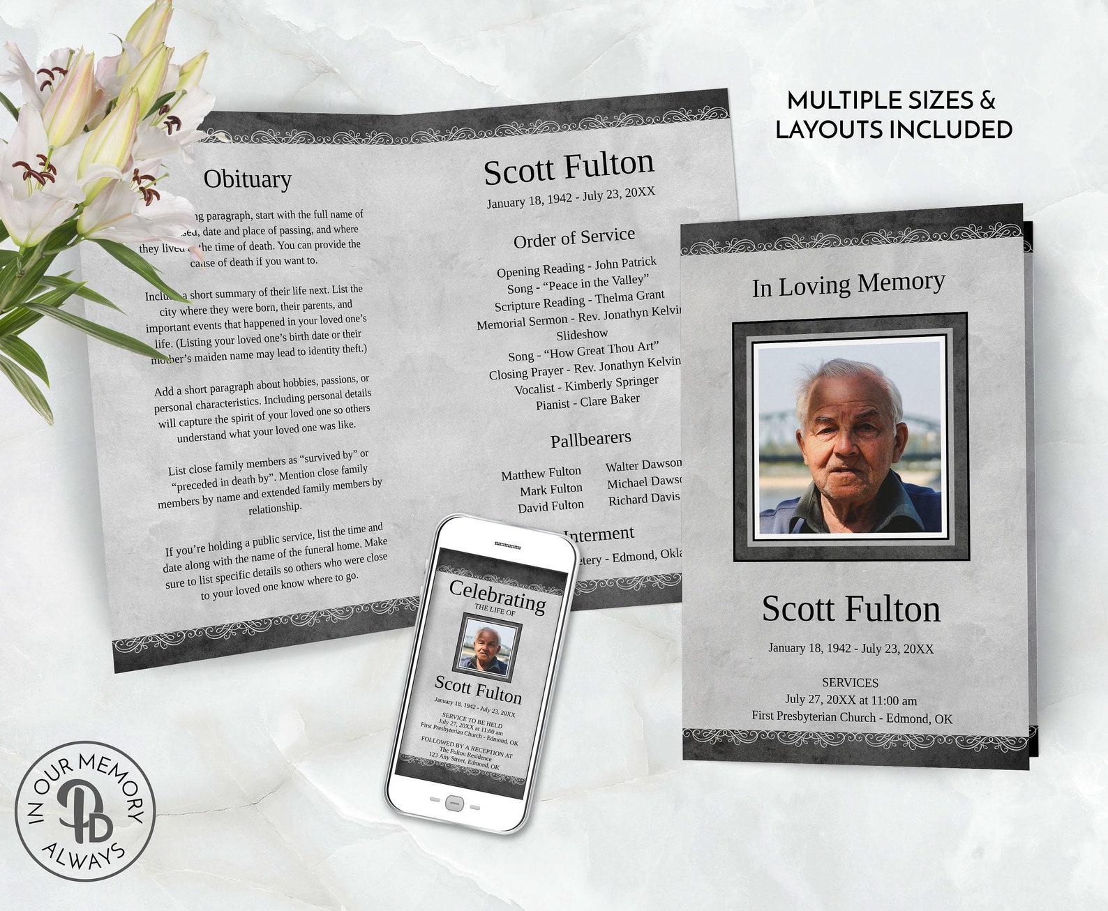Classic Elegant Gray Funeral Program Template Obituary - Etsy