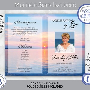 Pastel Sunset Funeral Program Template, Celebration of Life Memorial ...