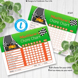 Race Car Children's Chore Chart Editable Reward Chart | Etsy