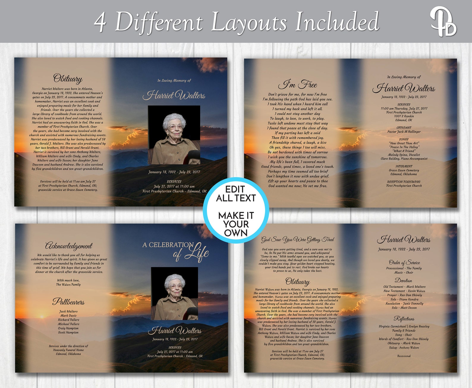 Sunrise Over the Hills Funeral Program Template - Etsy