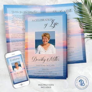 Pastel Sunset Funeral Program Template, Celebration of Life Memorial ...