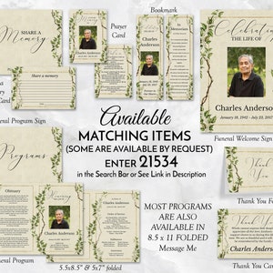 Vine and Twig Funeral Program, Obituary Template, Celebration of Life Program, Printable ...
