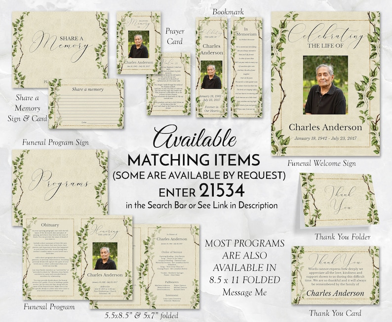 Vine and Twig Funeral Program, Obituary Template, Celebration of Life ...