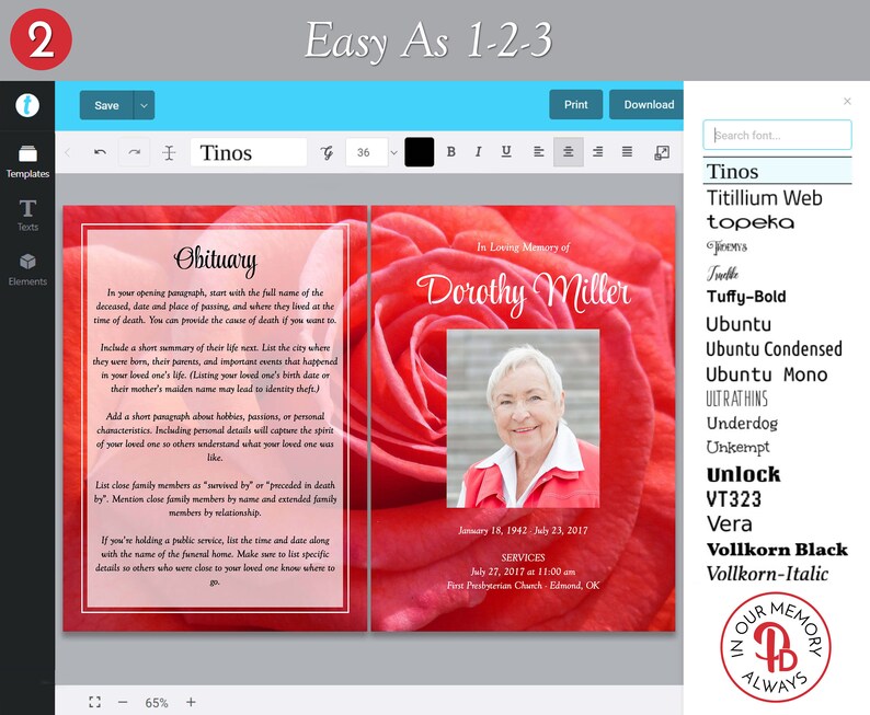 Coral Red Rose Funeral Program Template, Obituary/order of Service ...