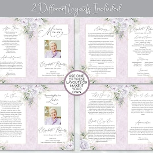Mauve Floral Funeral Program, Obituary Template, Celebration of Life ...