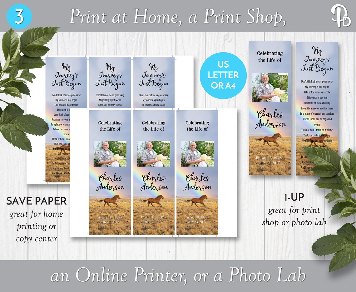 Rainbows & Wild Horses Printable Memorial Bookmark Template - Etsy