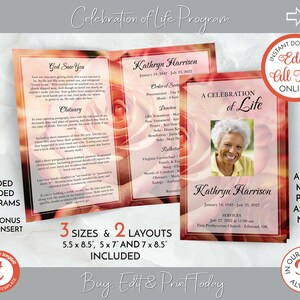 Orange Yellow Rose Funeral Program Obituary Template - Etsy