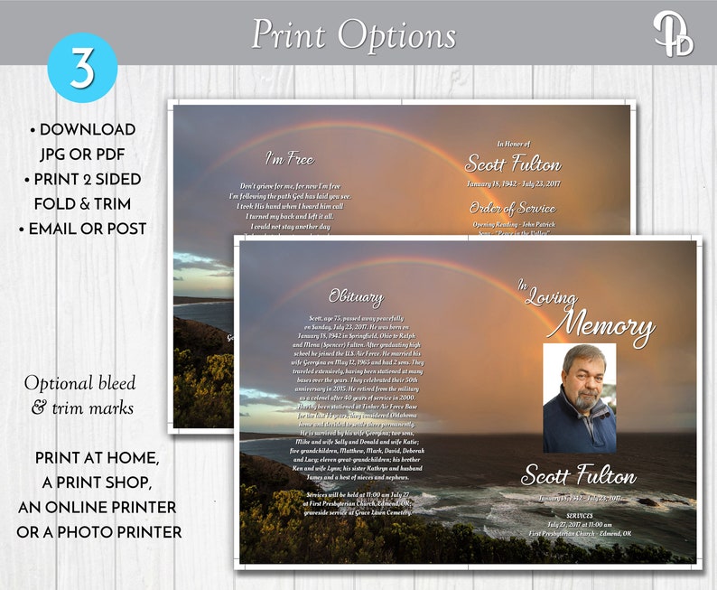 Ocean Rainbow Funeral Program Template, Obituary/order of Service ...