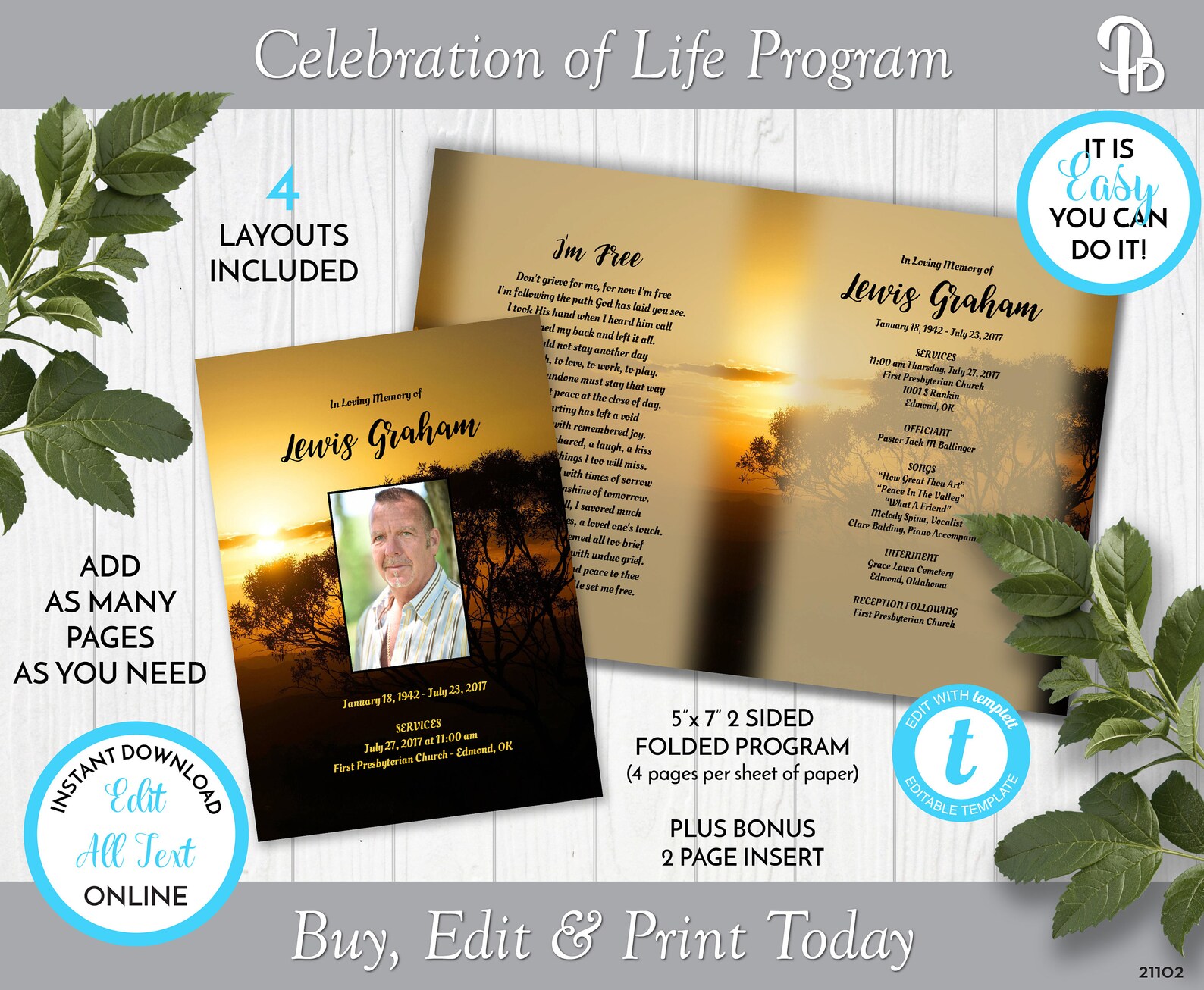 Outback Sunset Funeral Program Template Obituary/order of - Etsy