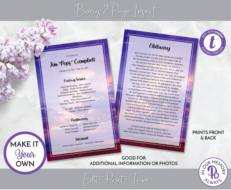Desert Sunrise Funeral Program Obituary Template Celebration | Etsy