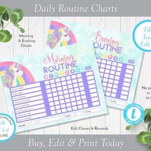 Pastel Unicorn Children's Daily Routine Charts, Morning Routine Chart ...
