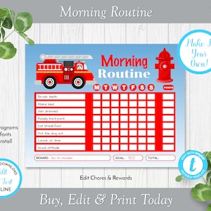 Firetruck Children's Daily Routine Charts, Morning Routine Chart ...