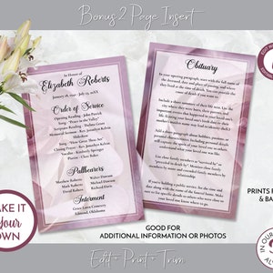 Mauve Rose Funeral Program, Obituary Template, Celebration of Life ...