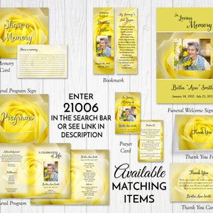 Yellow Rose Funeral Keepsake Prayer Card Memorial Favor | Etsy