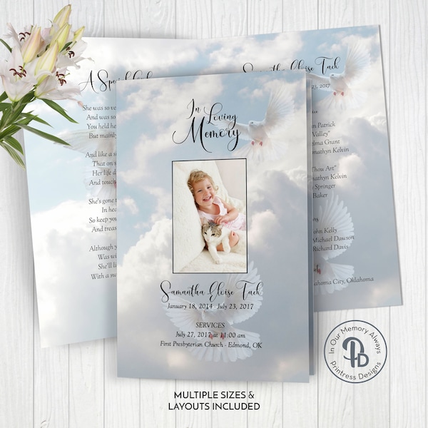 Funeral Program Clouds Doves - Etsy