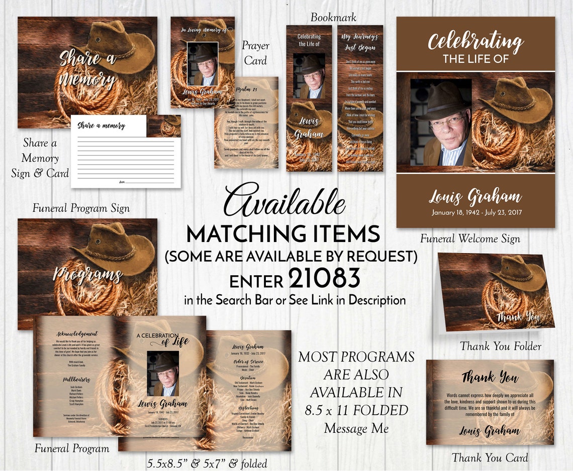 Cowboy Hat & Rope Funeral Program Template Obituary/order of - Etsy