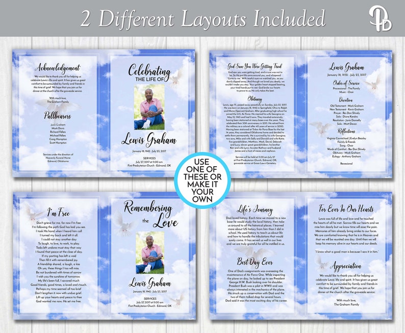 Blue Clouds Funeral Program Template Obituary/order of - Etsy