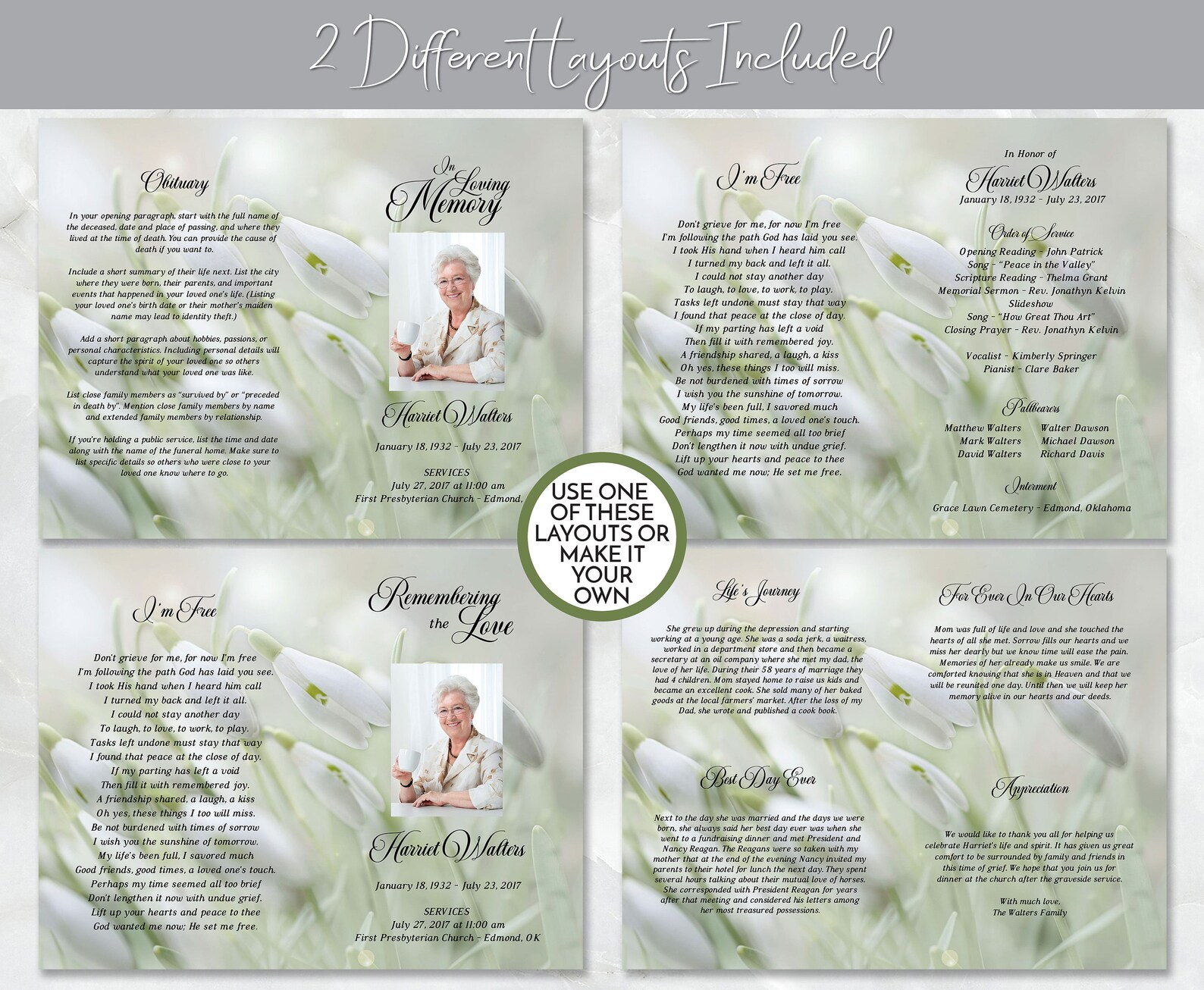 Early Spring Blooms Funeral Program Obituary Template - Etsy