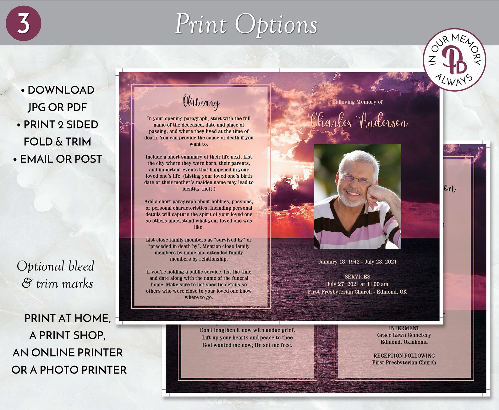 Sunset Horizon Funeral Program Template, Obituary/order of Service ...