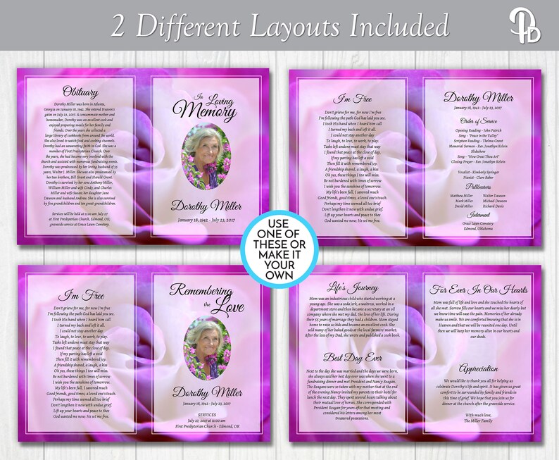 Fuchsia Rose Funeral Program Template, Obituary/order of Service ...