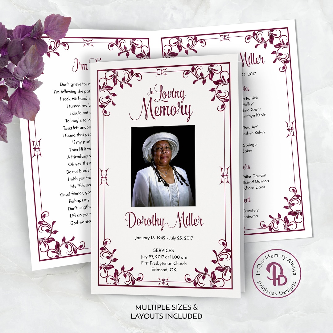 Classically Elegant Funeral Program Template, Obituary, Celebration of ...