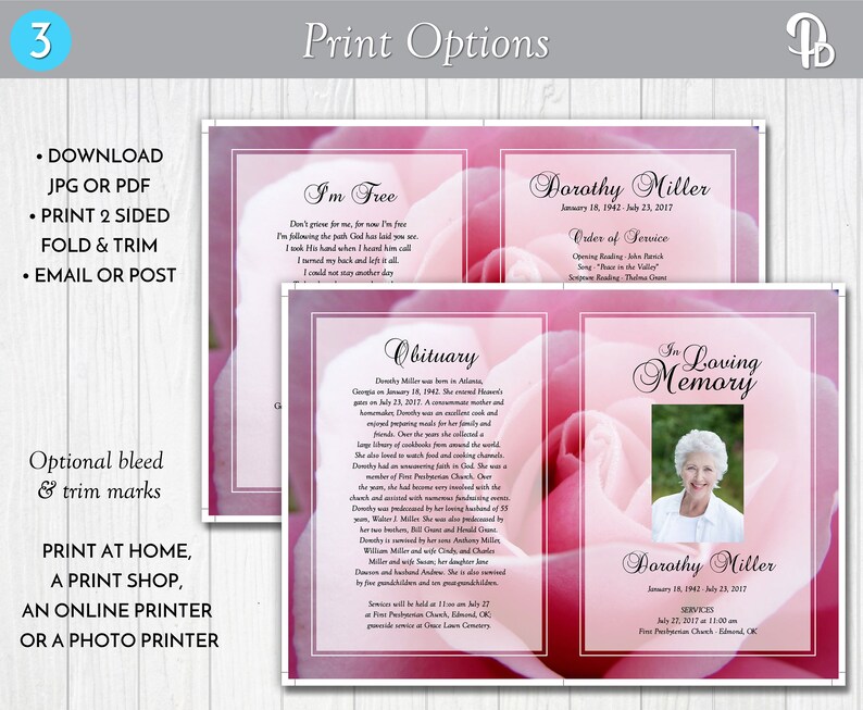 Delicate Pink Rose Funeral Program Template Obituary/order of - Etsy