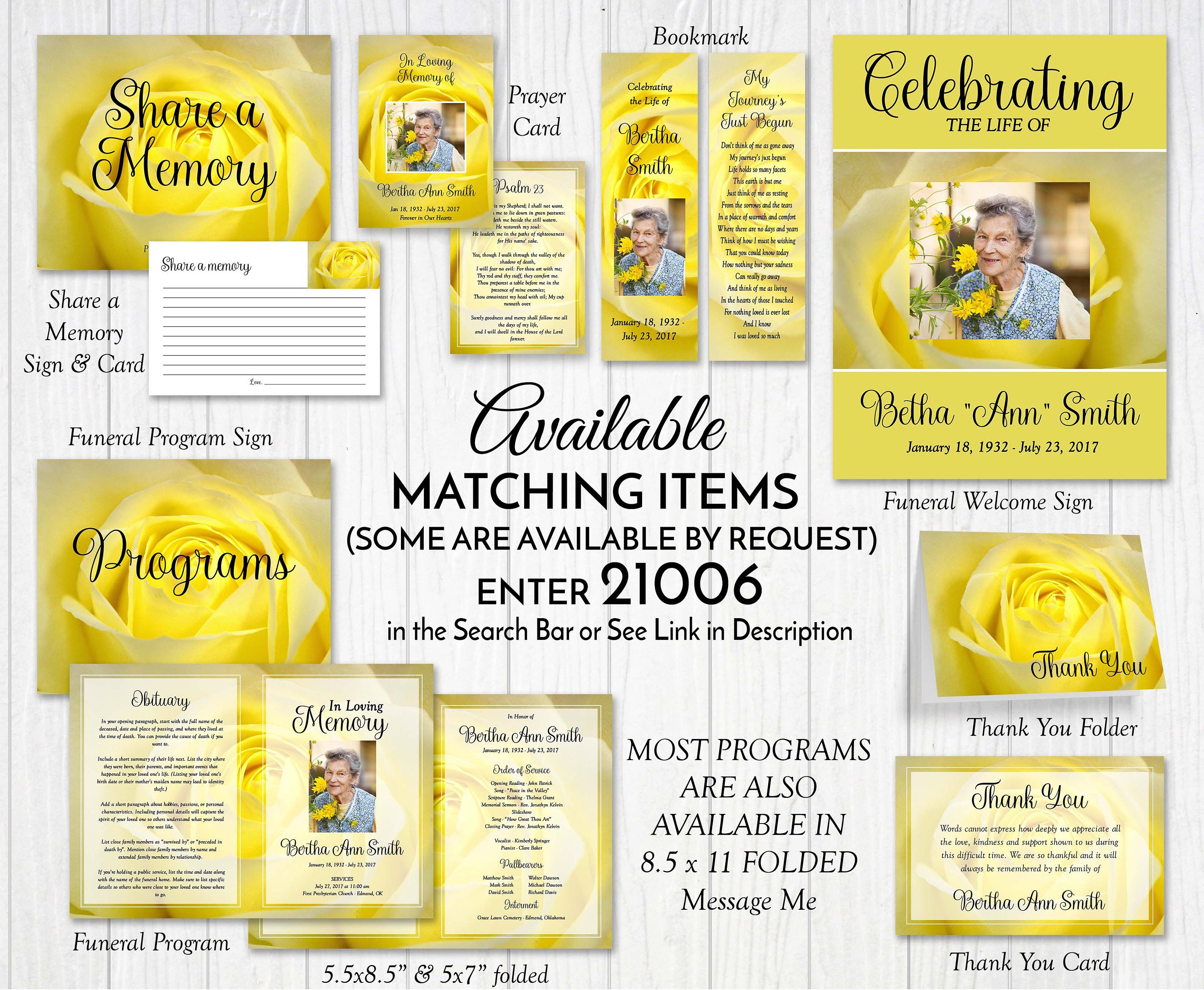 Yellow Rose Funeral Keepsake Prayer Card Memorial Favor | Etsy