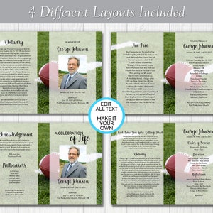 Football Fan Funeral Program Template Obituary/Order of | Etsy