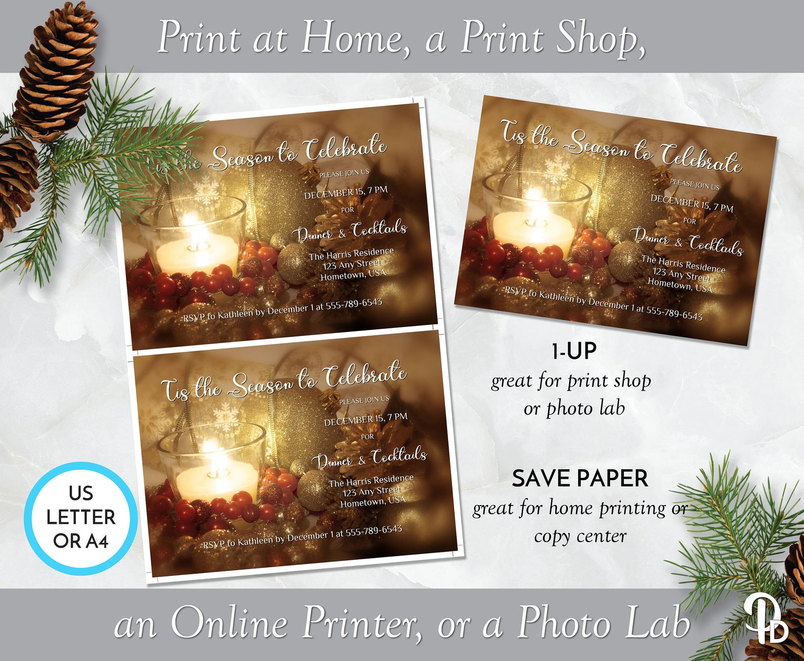 Golden Candle Christmas Party Invitation Holiday Invitation - Etsy