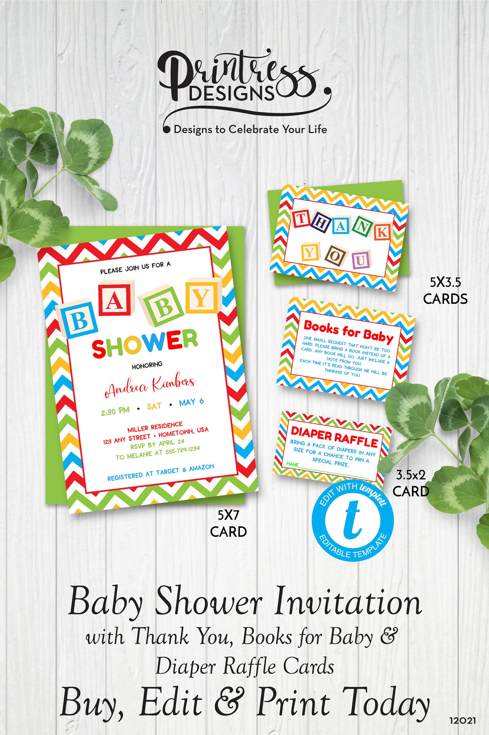Baby Blocks Baby Shower Invitation Set, Editable Baby Gender Neutral ...