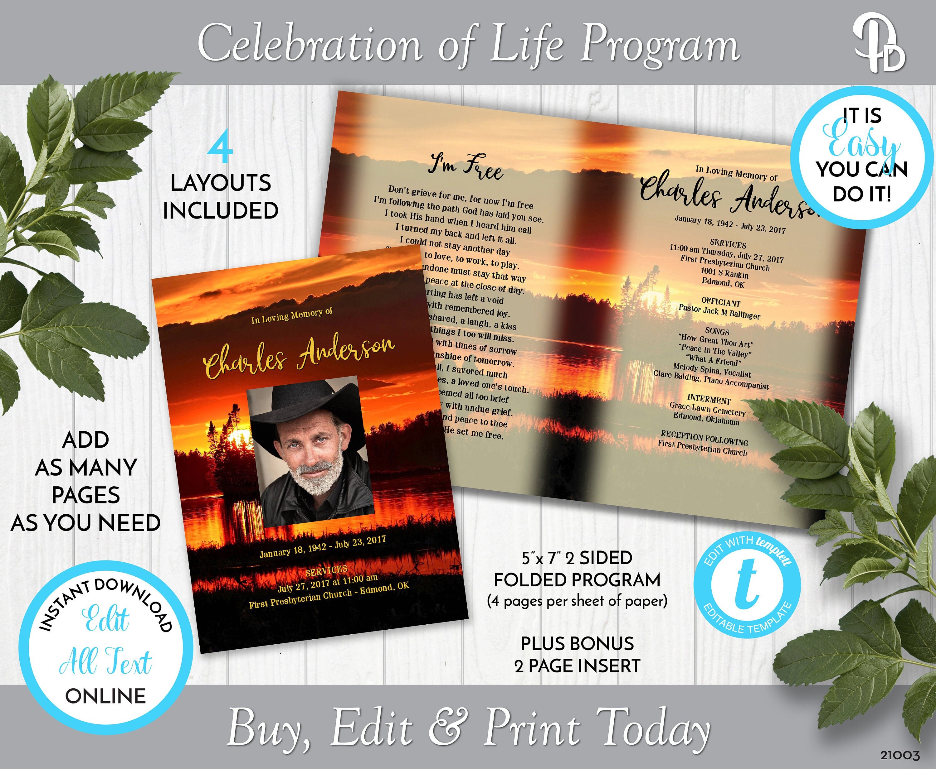 Sunset Fishing Funeral Program Template Obituary/order of | Etsy Canada