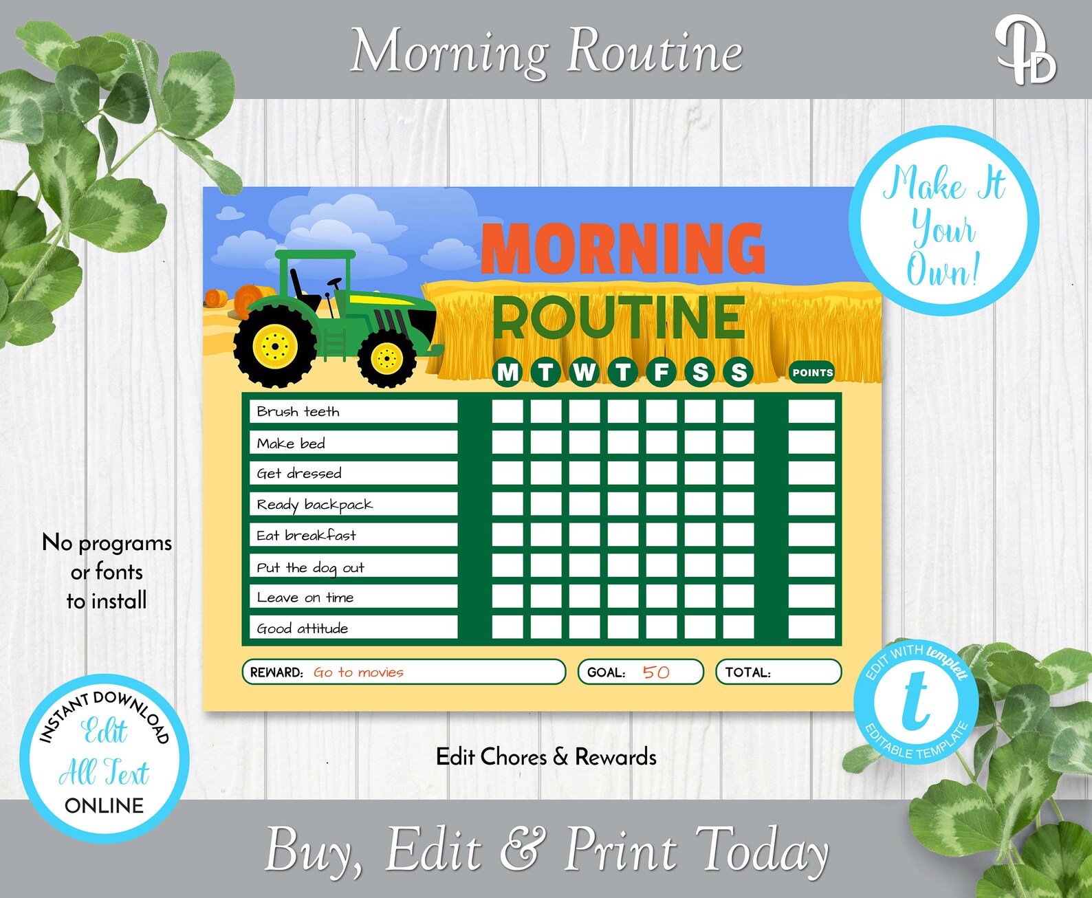Tractor Children's Daily Routine Charts, Morning Routine Chart, Bedtime ...