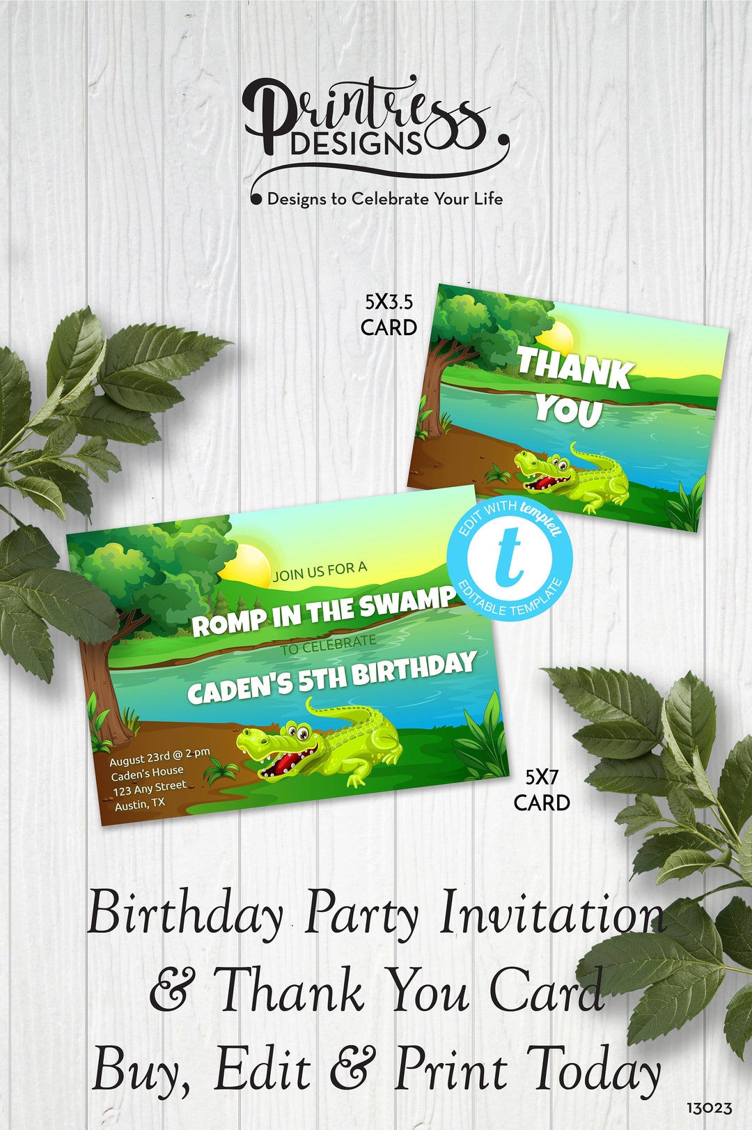 Romp in the Swamp Birthday Party Invitation Template, Alligator ...