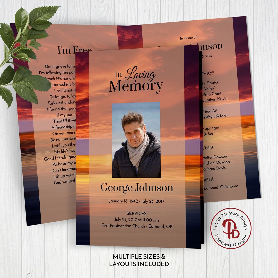 Fishing at Sunset Funeral Program Template, Obituary/order of Service ...