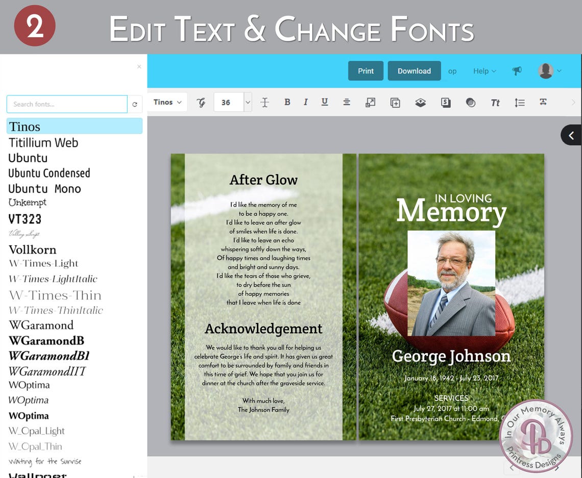 Football Fan Funeral Program Template, Obituary/order of Service ...