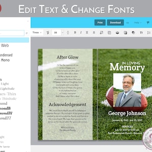 Football Fan Funeral Program Template, Obituary/order of Service ...