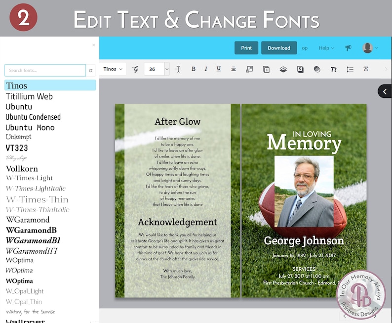 Football Fan Funeral Program Template, Obituary/order of Service ...