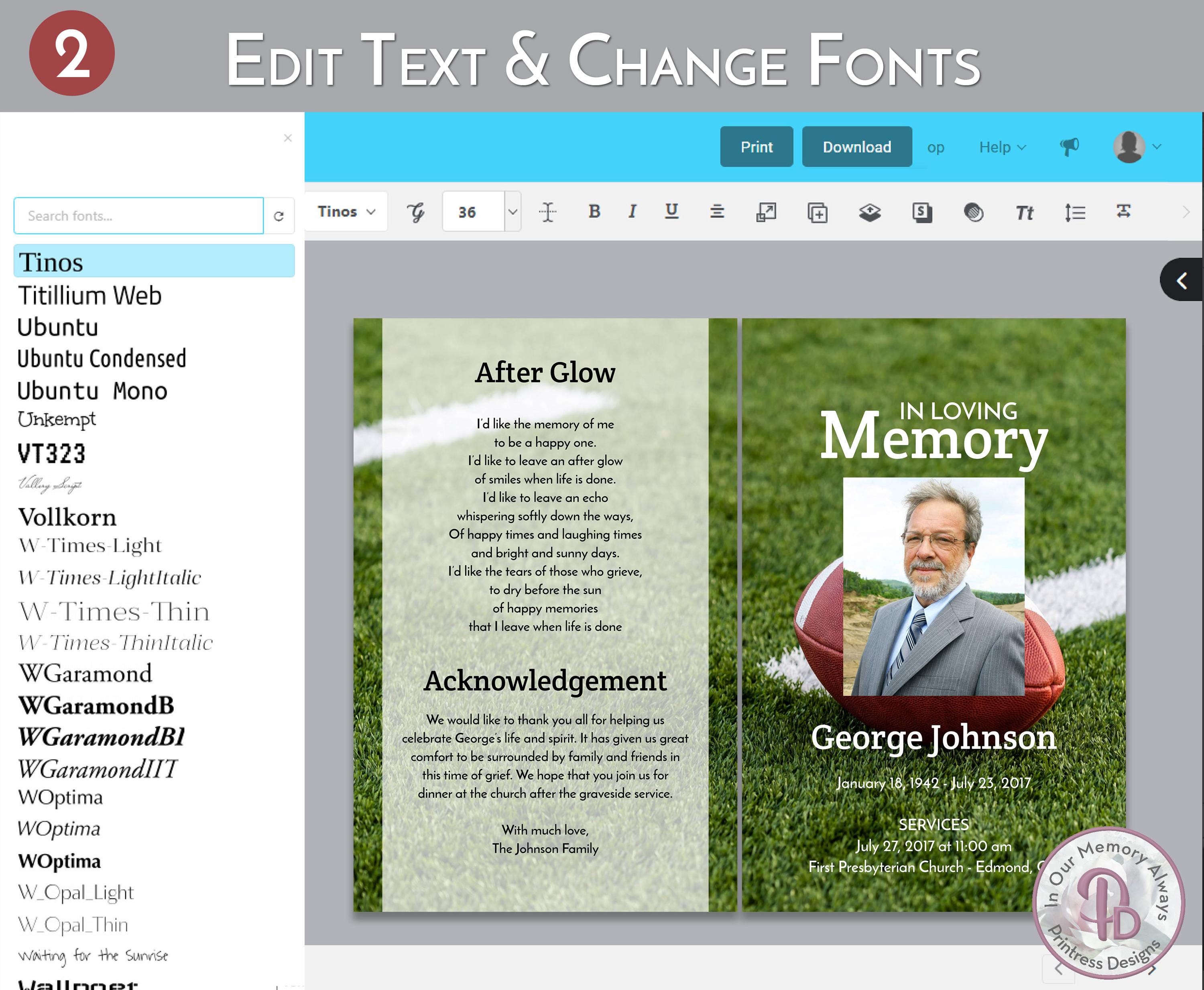 Football Fan Funeral Program Template, Obituary/order of Service ...