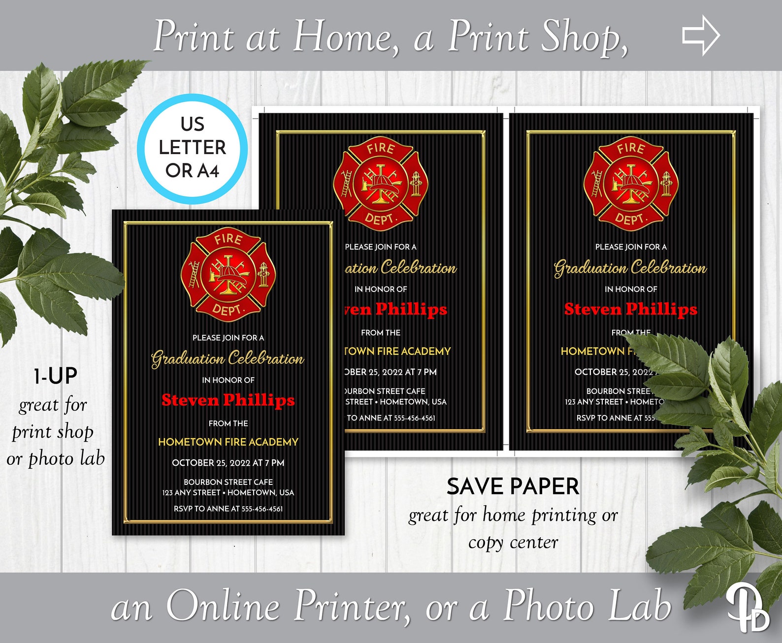 Firefighter Graduation Invitation Template, Graduation Announcement ...