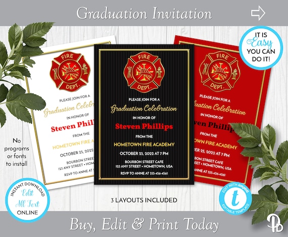 Firefighter Graduation Invitation Template Graduation | Etsy