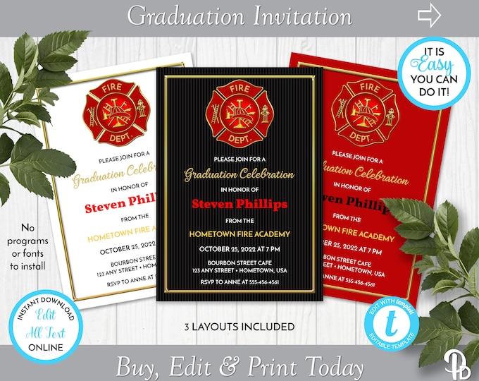 Firefighter Graduation Invitation Template Graduation - Etsy