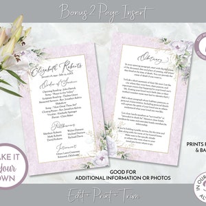 Mauve Floral Funeral Program, Obituary Template, Celebration of Life ...
