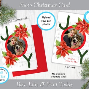Joy Christmas Photo Card Template Editable Christmas Card - Etsy