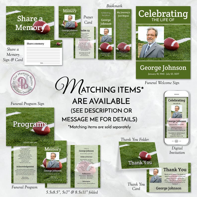 Football Fan Funeral Keepsake Prayer Card, Sports Memorial Favor ...