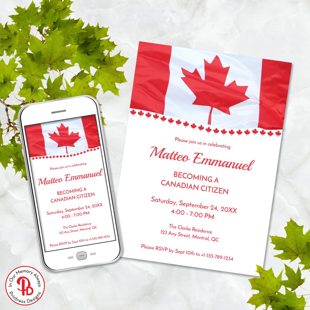 Canadian Flag Citizenship Party Invitation, Citizenship Invite ...