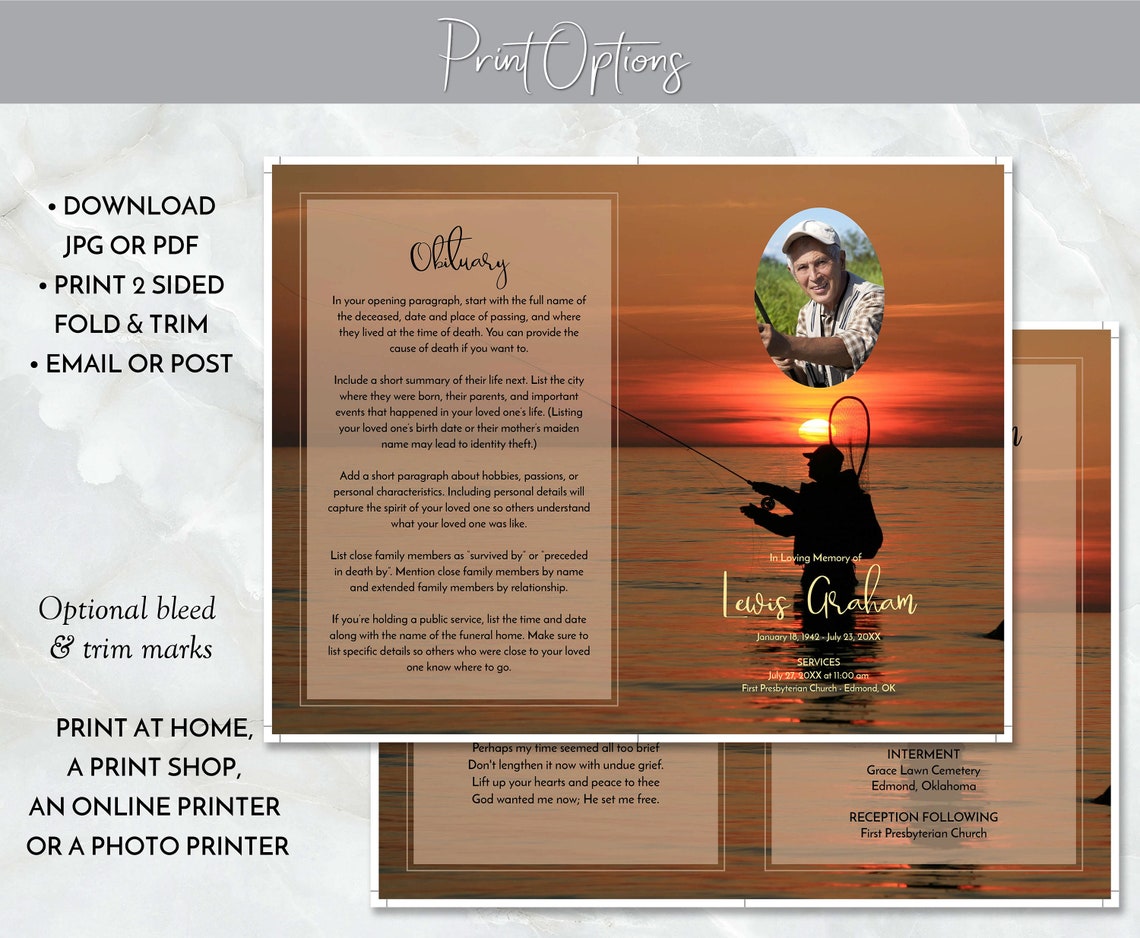 Sunset Fishing Funeral Program for Fisherman Obituary - Etsy