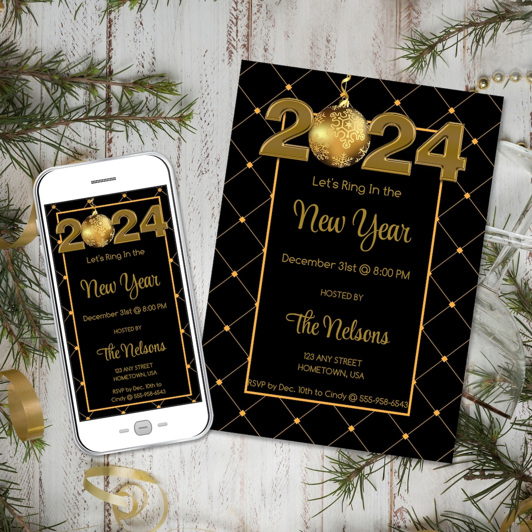 Printable Ring in the New Year Party Invitation, New Year's Eve Digital ...